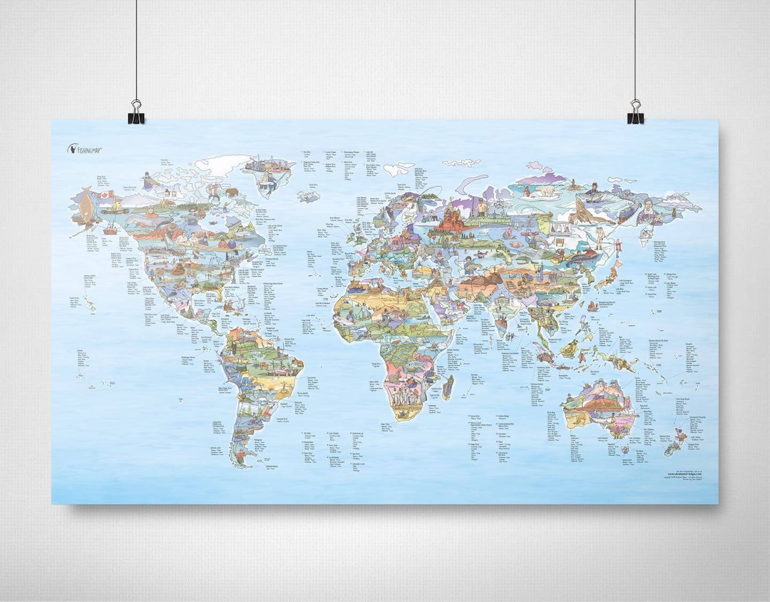Fishing Map - Awesome Maps World Map Print for Fishermen - the Perfect ...