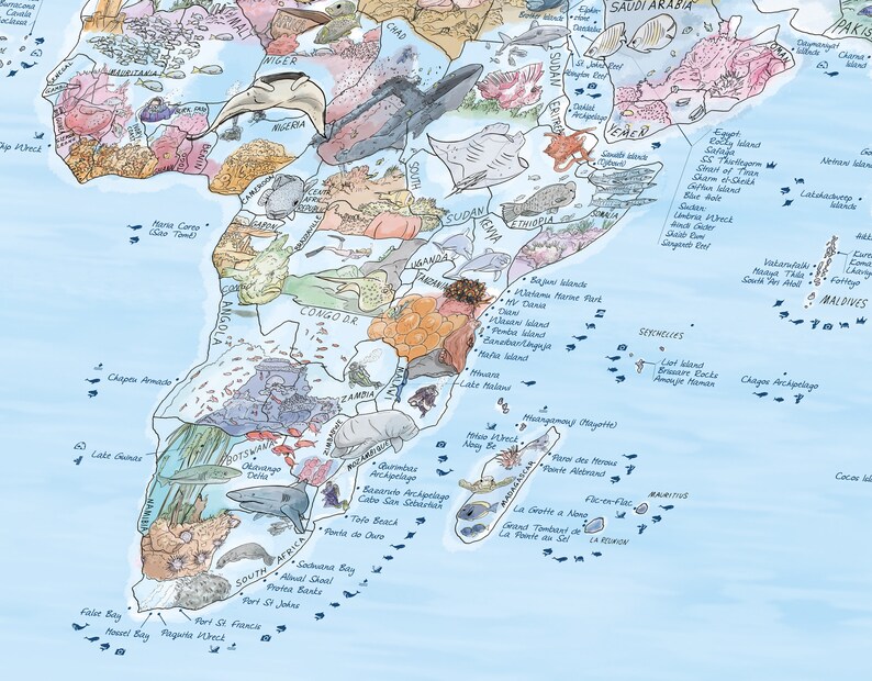 Dive Map World Map Poster for Divers Gift World Map Wall | Etsy Canada