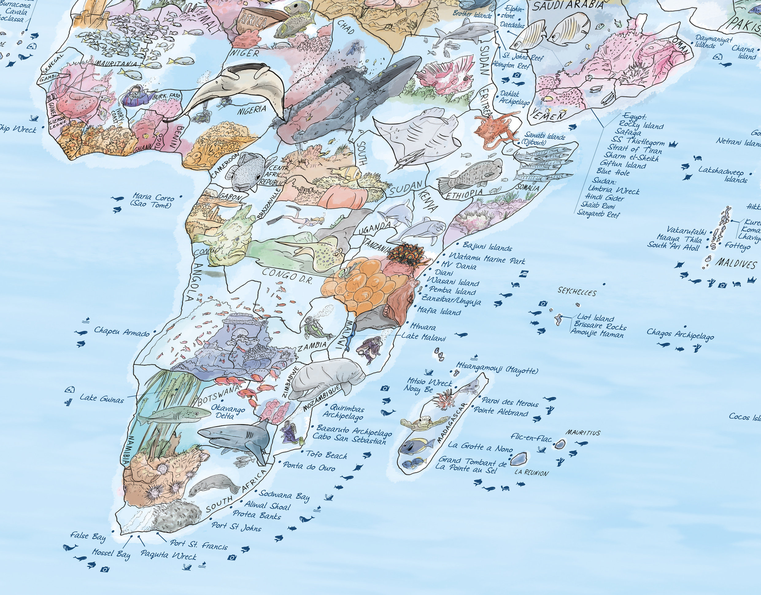 Dive Map - World Map Poster for Divers - Awesome Map Scuba Diving Gift ...