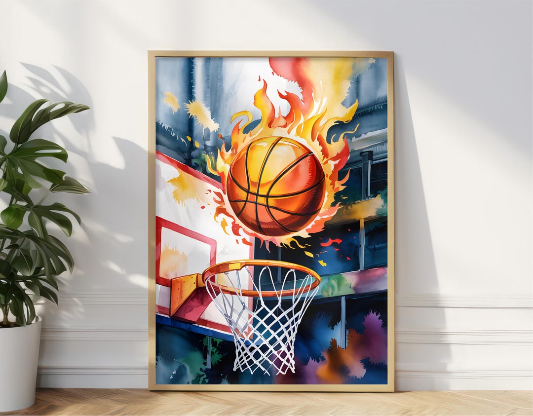 Basketball Hoop Poster | Watercolor Painting | Colorful Ball Sports ...
