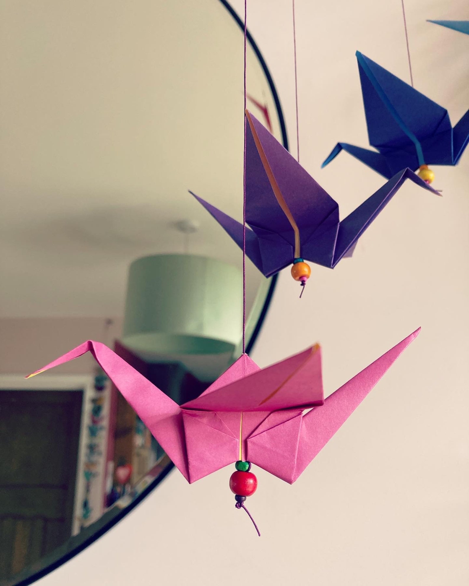 Origami Mobile Swirl of Rainbow Cranes Hanging Mobile Baby or Childs ...