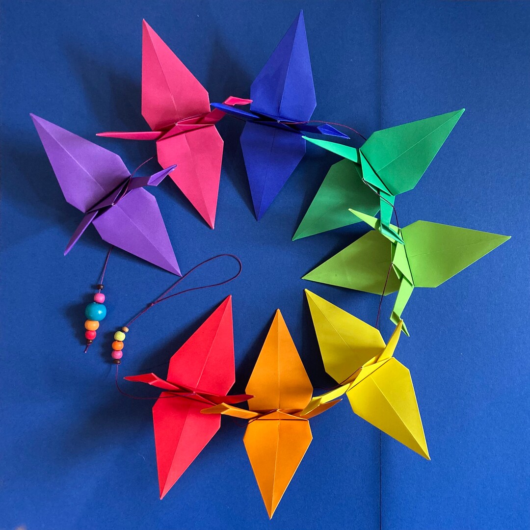 Origami Rainbow Crane Garland | Origami Hanging Mobile | Bohemian ...