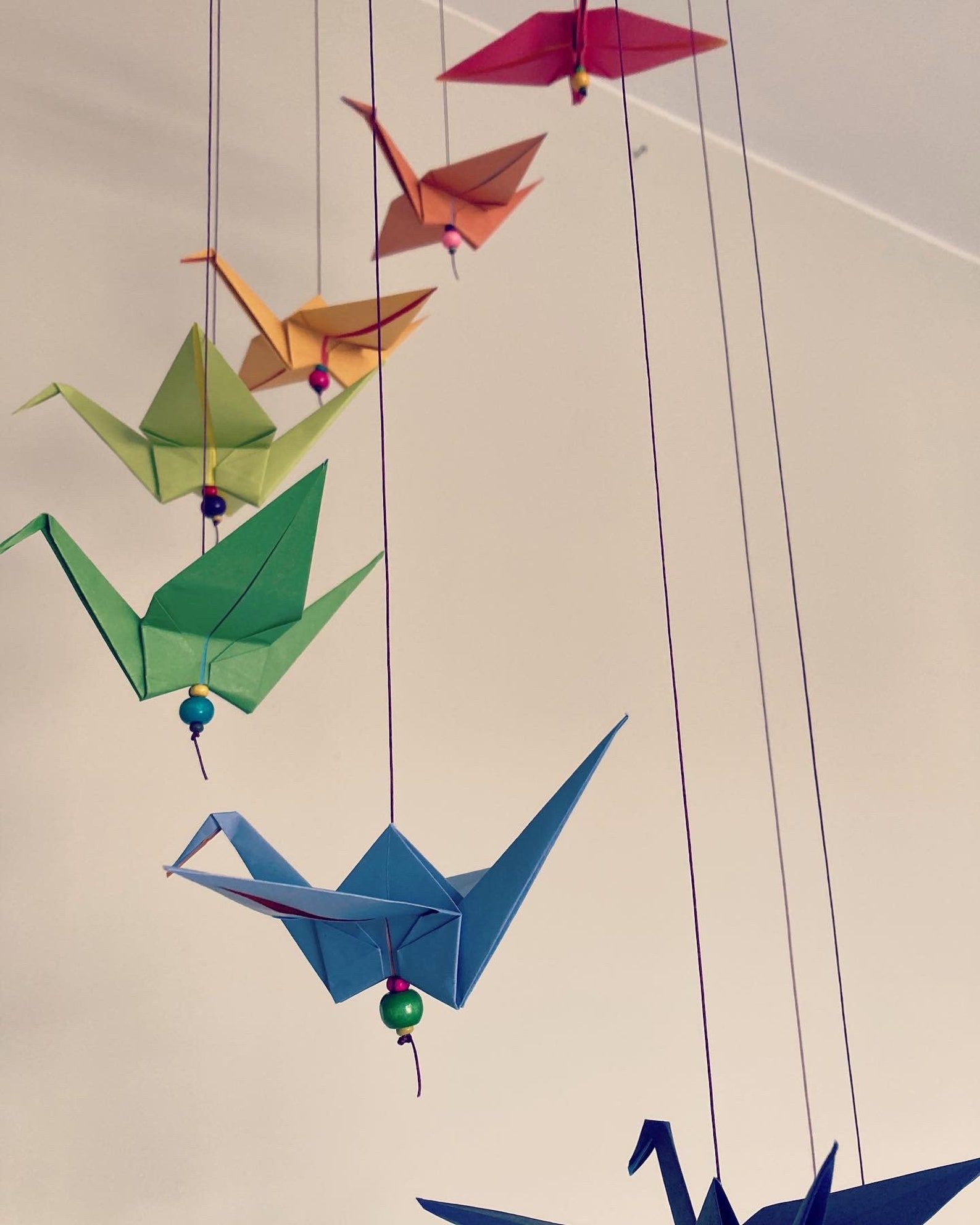 Origami Mobile Swirl of Rainbow Cranes Hanging Mobile Baby or Childs ...