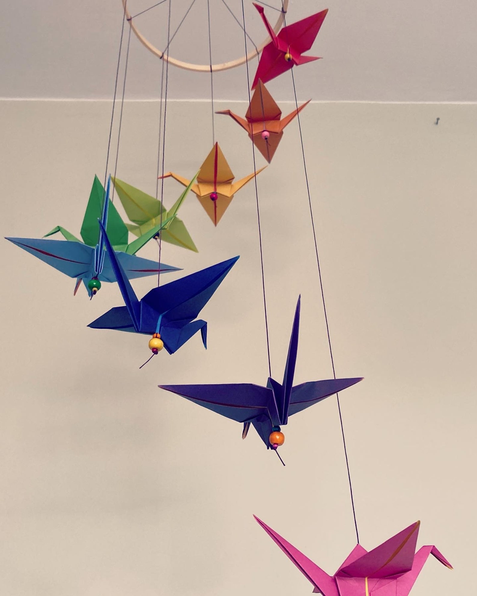 Origami Mobile Swirl of Rainbow Cranes Hanging Mobile Baby or Childs ...
