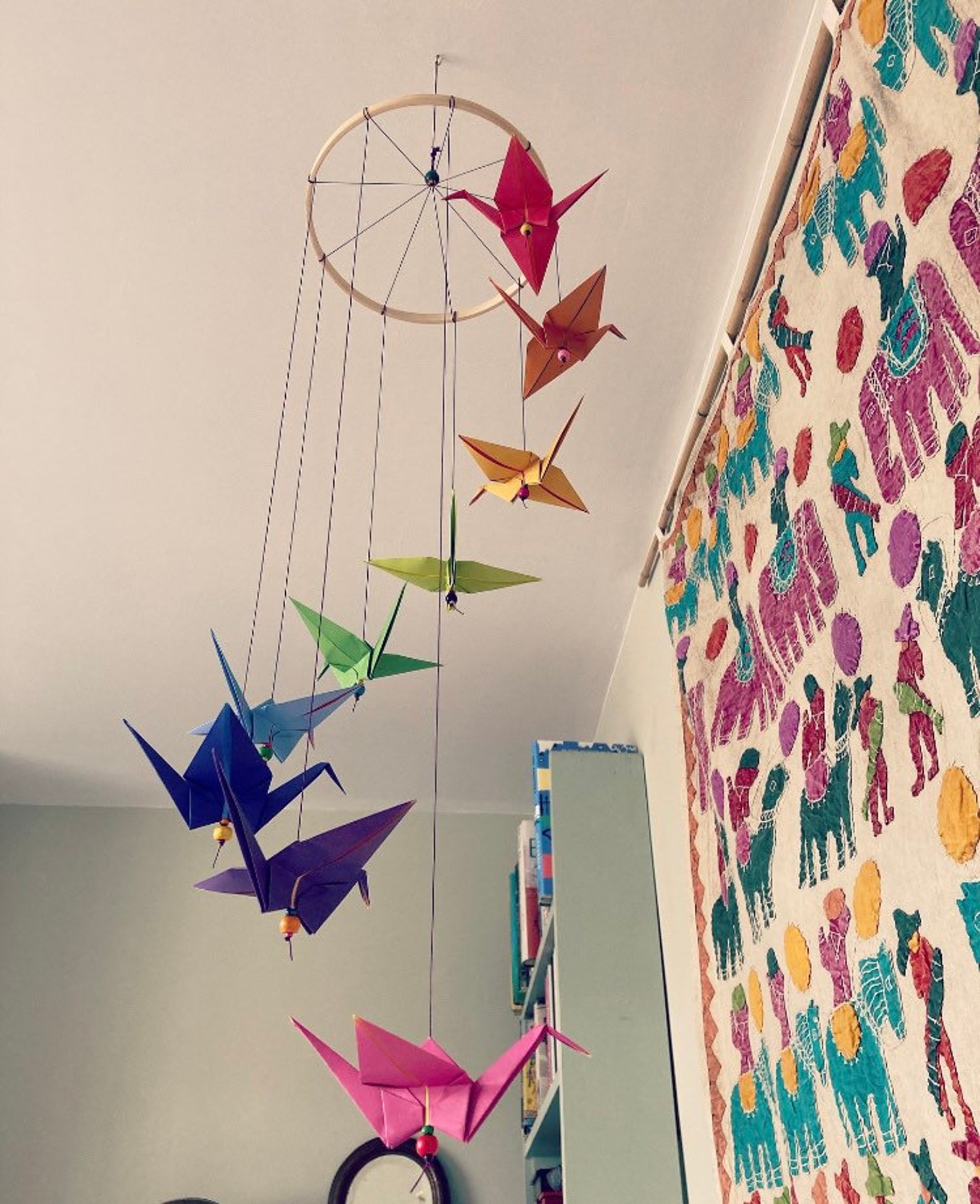 Origami Mobile Swirl of Rainbow Cranes Hanging Mobile - Etsy