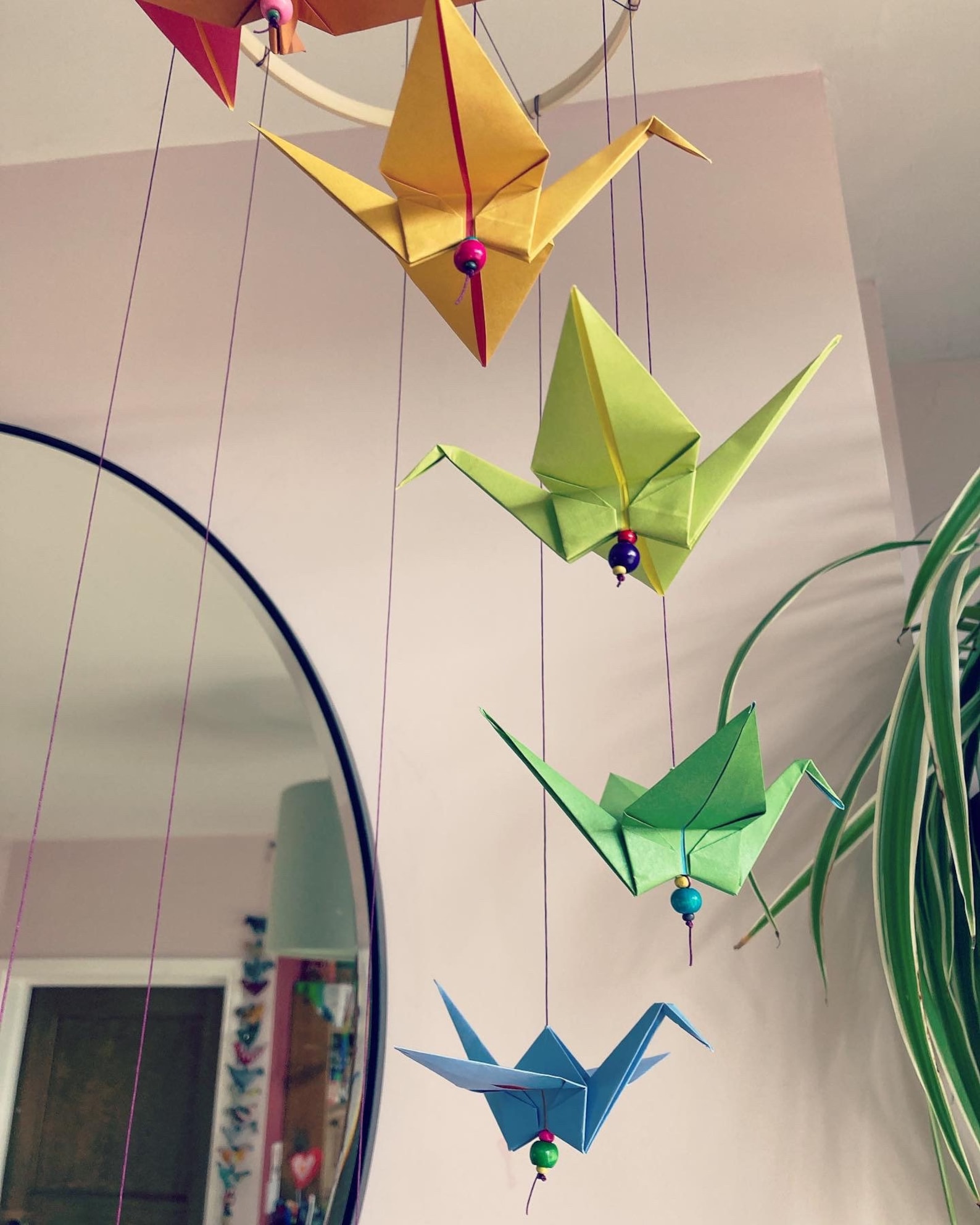 Origami Mobile Swirl of Rainbow Cranes Hanging Mobile Baby or Childs ...