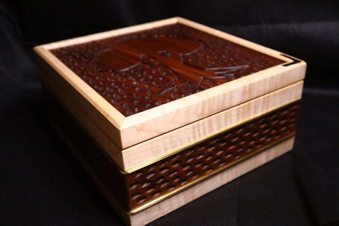Handmade Unique Keepsake Box | Solid Walnut & Maple Wood | Hand-carved ...