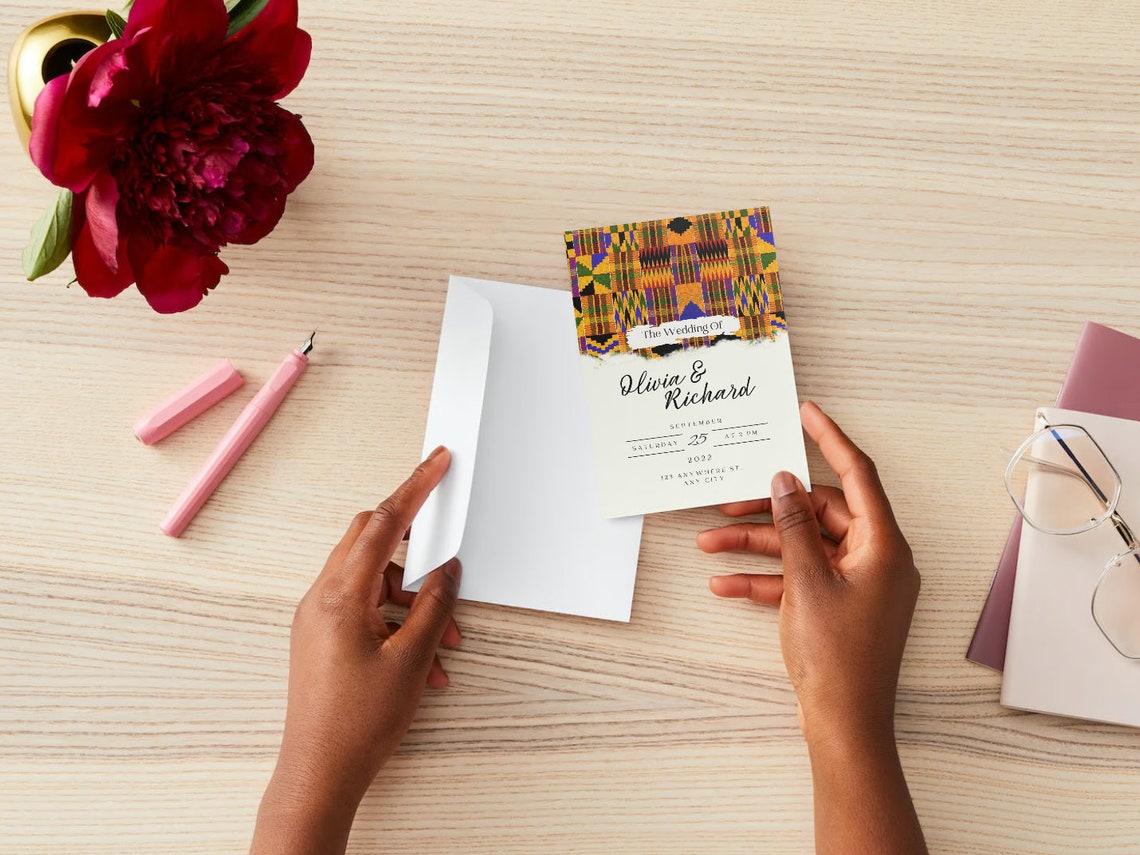 Modern Ghanian Wedding Invitation Template | Elegant African Wedding ...