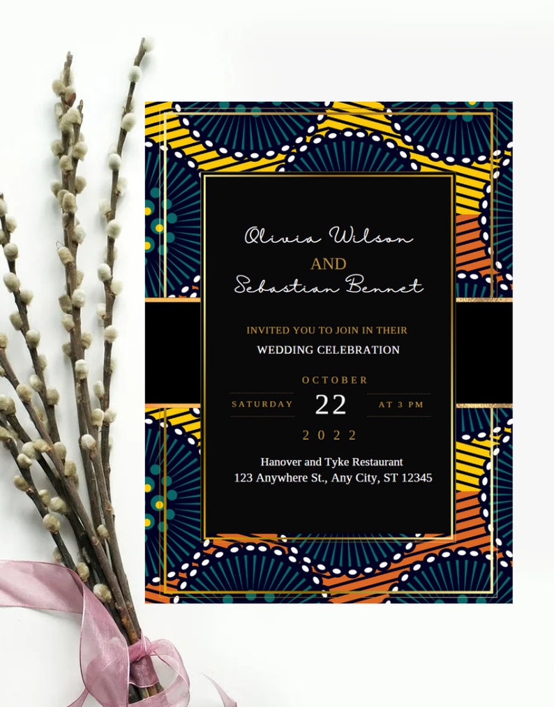 African Ankara Wedding Invitation Template | Nigerian Theme Wedding ...