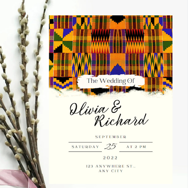 African Modern Editable Golden Wedding Invitation, Save the Date, RSVP ...