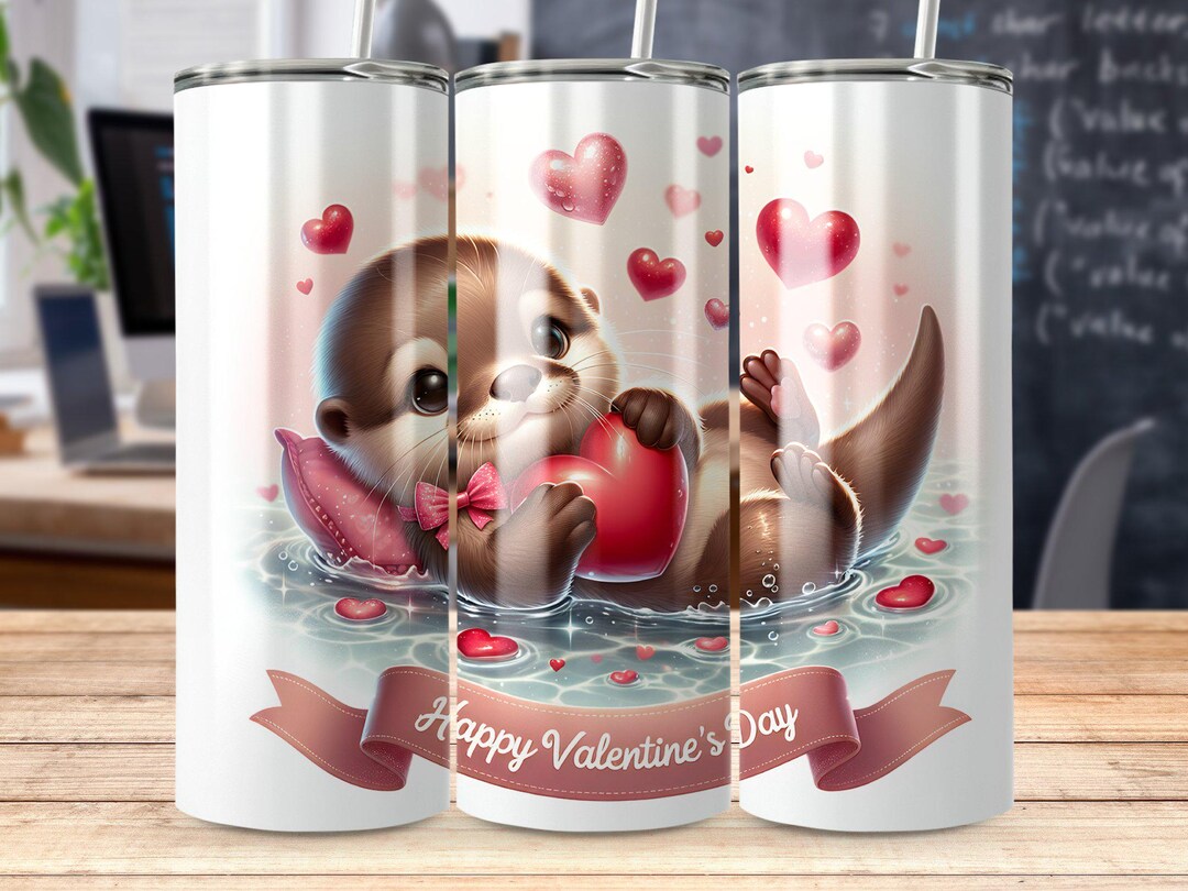 Cute Otter Valentines Day Tumbler 20 Oz Skinny Stainless Steel ...