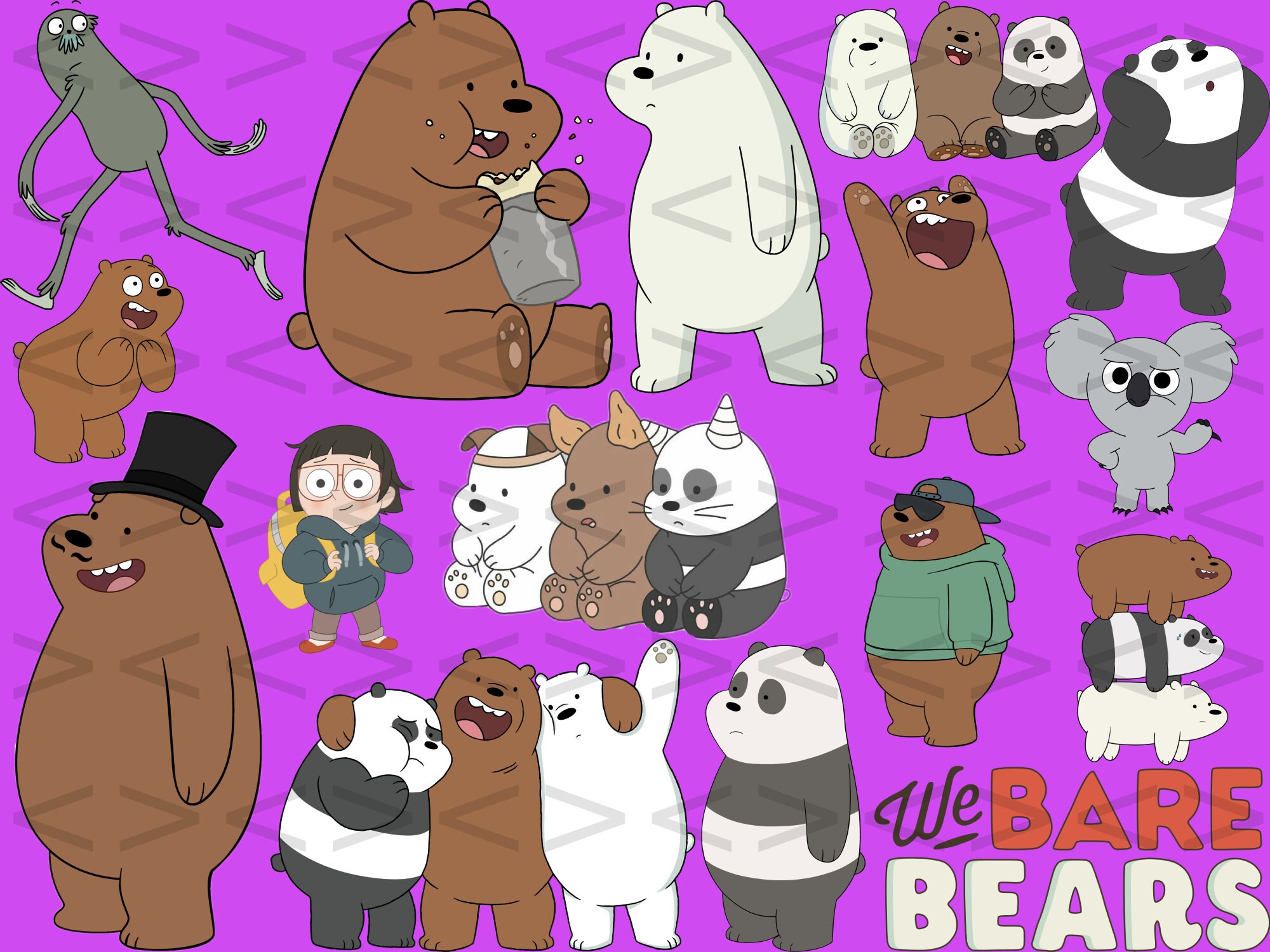 We Bare Bears Instant Download, Cartoon SVG Outline, Cartoon SVG ...