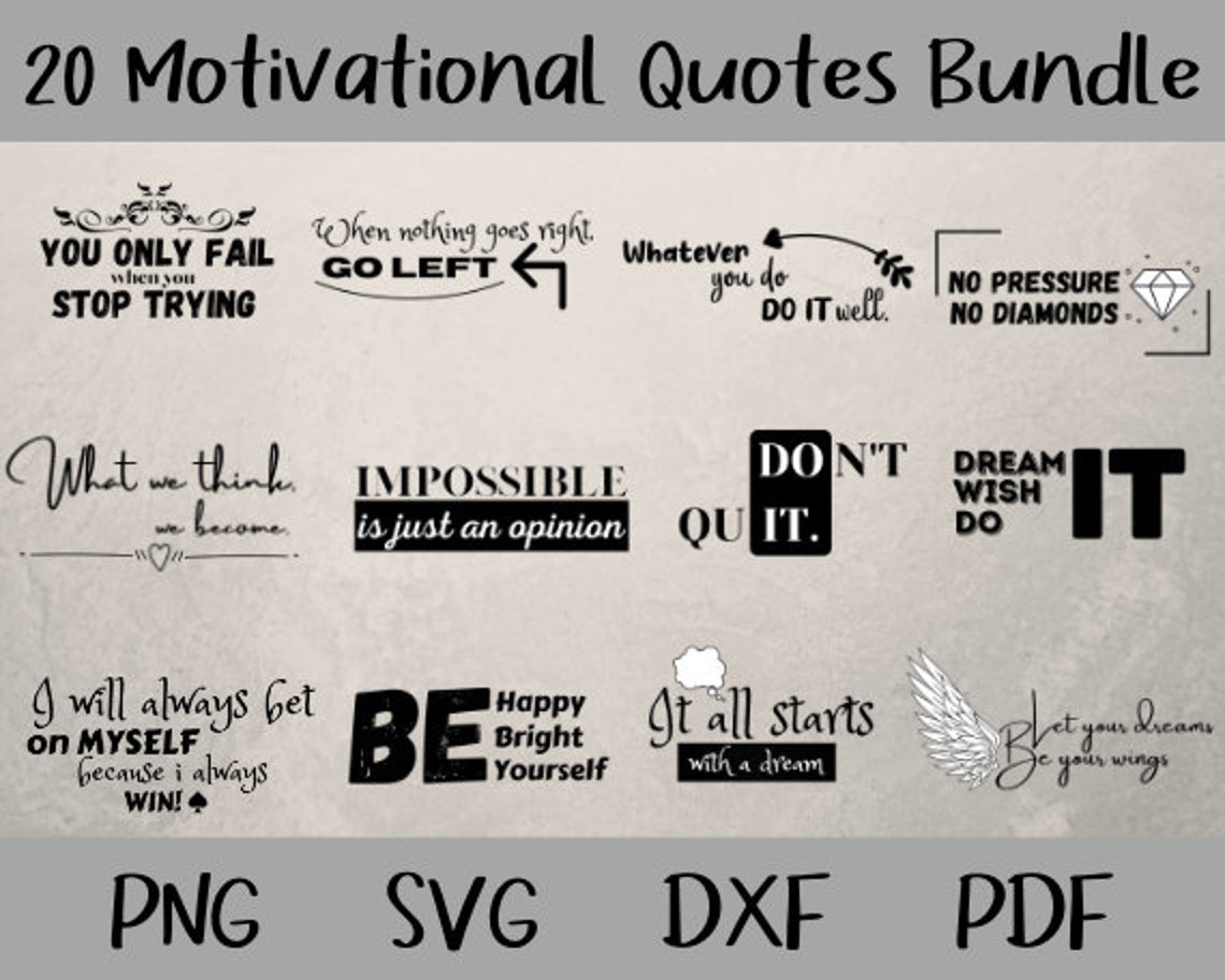 20 Motivational Quote Bundle SVG, Self Love SVG, Daily Motivation SVG ...