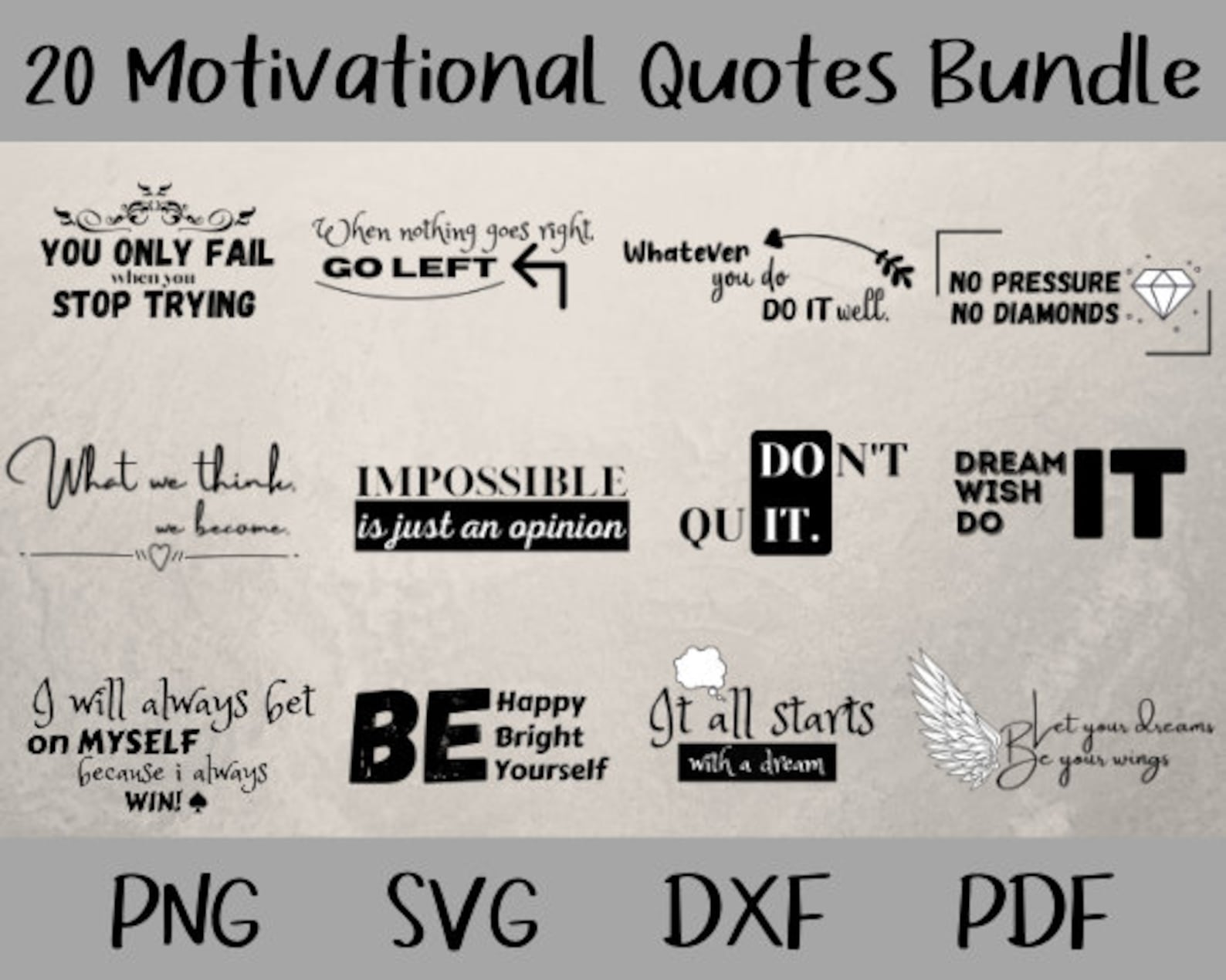 20 Motivational Quote Bundle SVG Self Love SVG Daily | Etsy