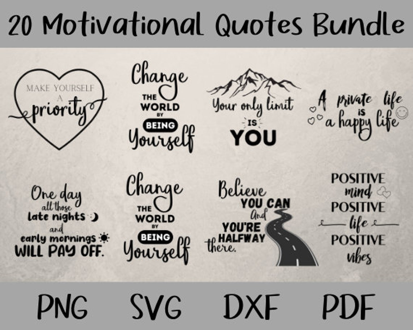 20 Motivational Quote Bundle SVG, Self Love SVG, Daily Motivation SVG ...