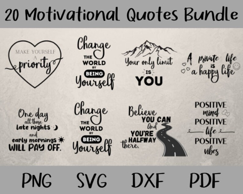 20 Motivational Quote Bundle SVG, Self Love SVG, Daily Motivation SVG ...