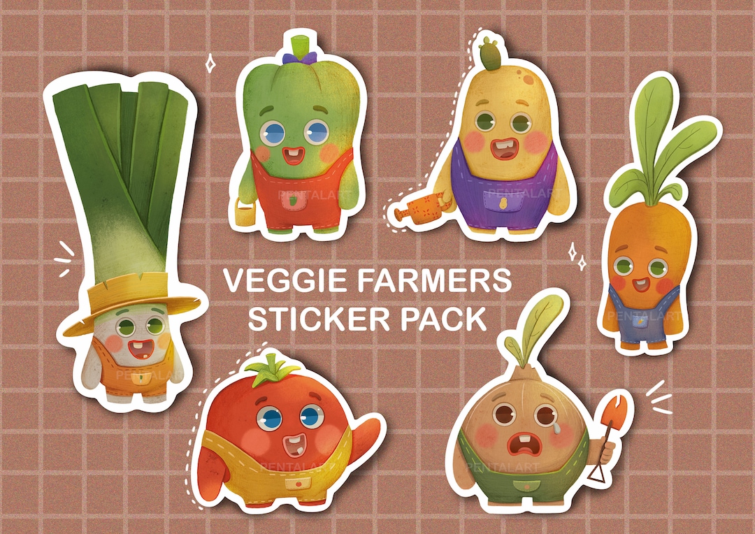 Cute Vegetable Stickers, Farm Sticker, Carrot Sticker, Kawaii Food ...