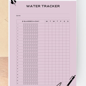 Water Planner, Tracker, Printable A4, Water Tracking, Habit Building ...