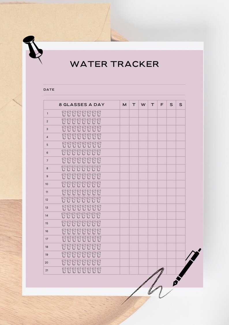 Water Planner, Tracker, Printable A4, Water Tracking, Habit Building ...