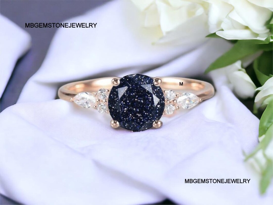 Galaxy Blue Sandstone Ring for Women, Vintage Sandstone Jewelry ...