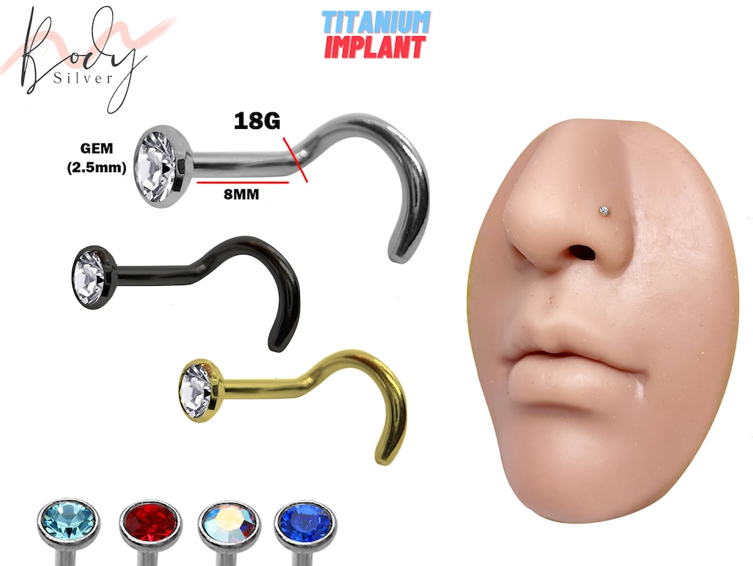 Titanium Bezel Set Crystal Nostril Screw, Nostril Stud 18G Body ...