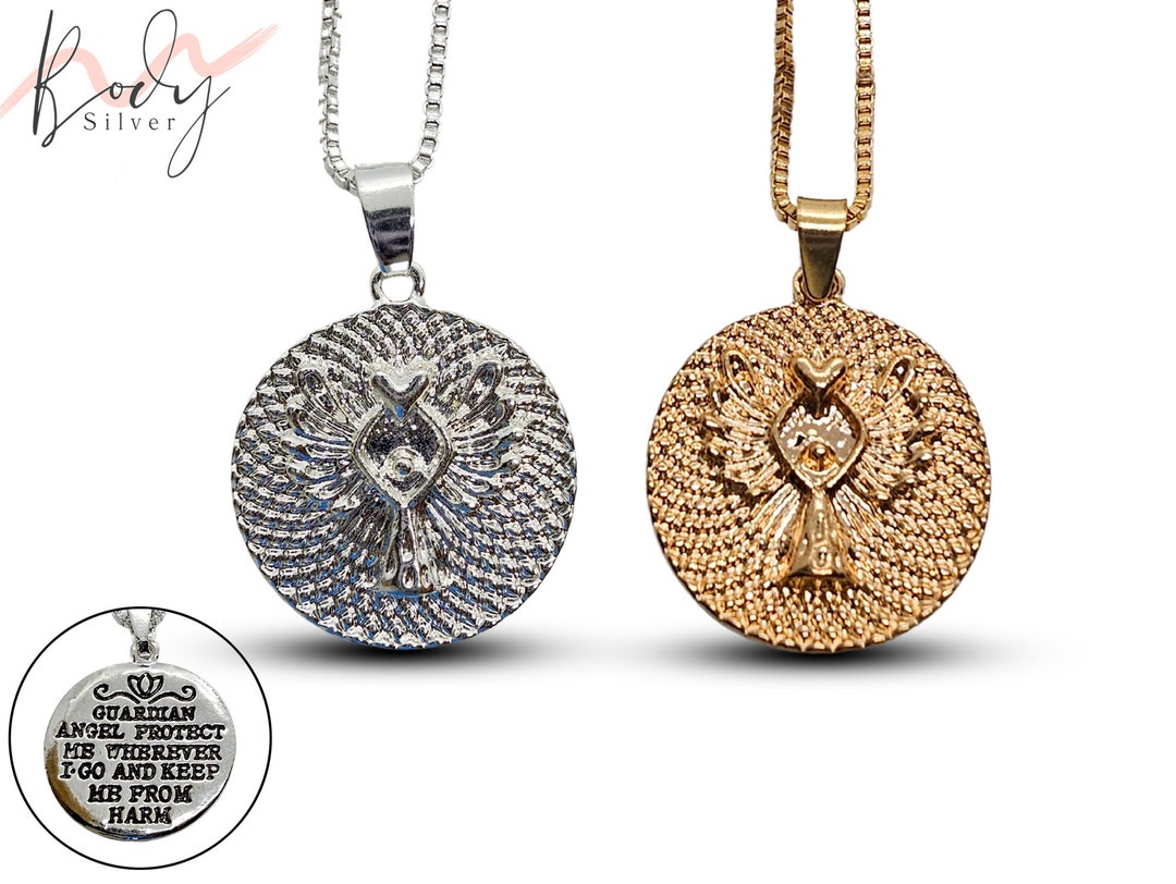 Guardian Angel Protection Pendant With Prayer Box Style Chain Necklace ...