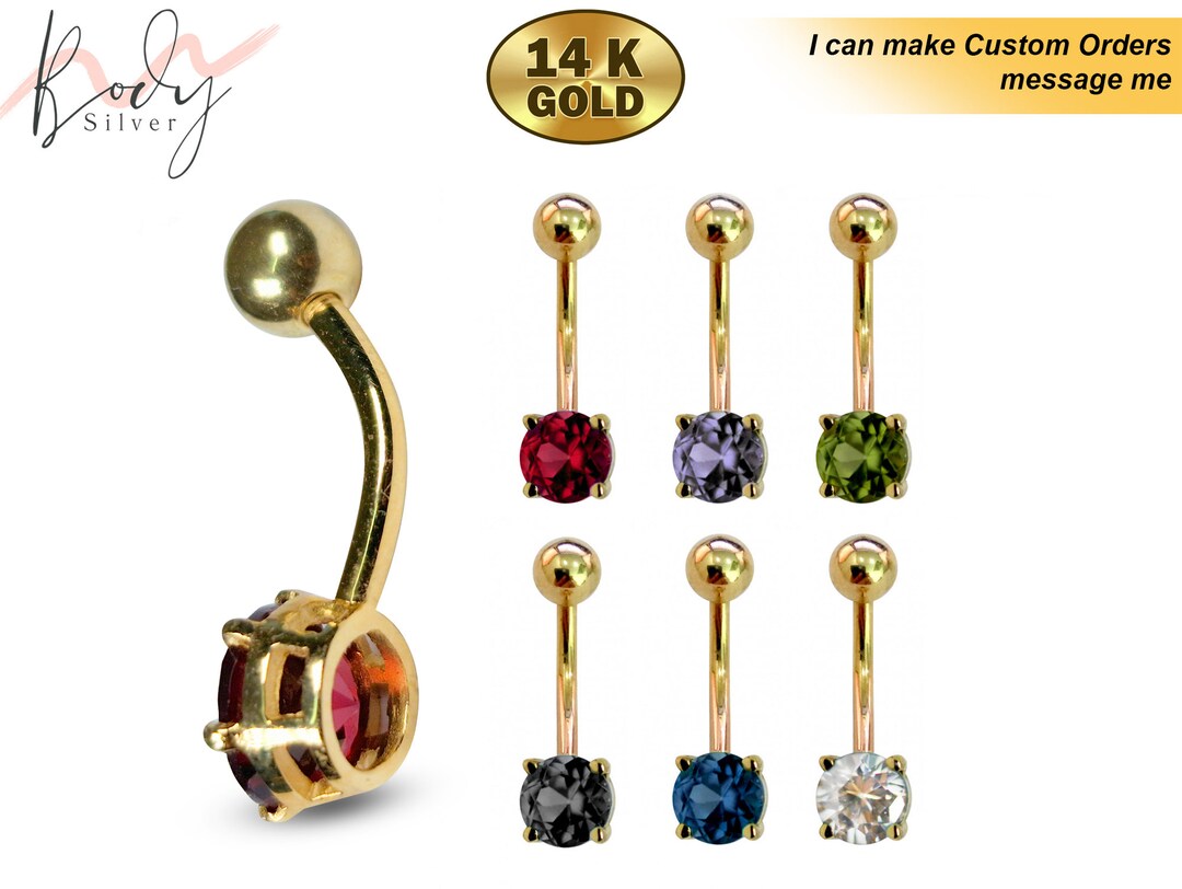 Elegant Solid 14K Gold Belly Button Rings With Highest Quality Crystals ...