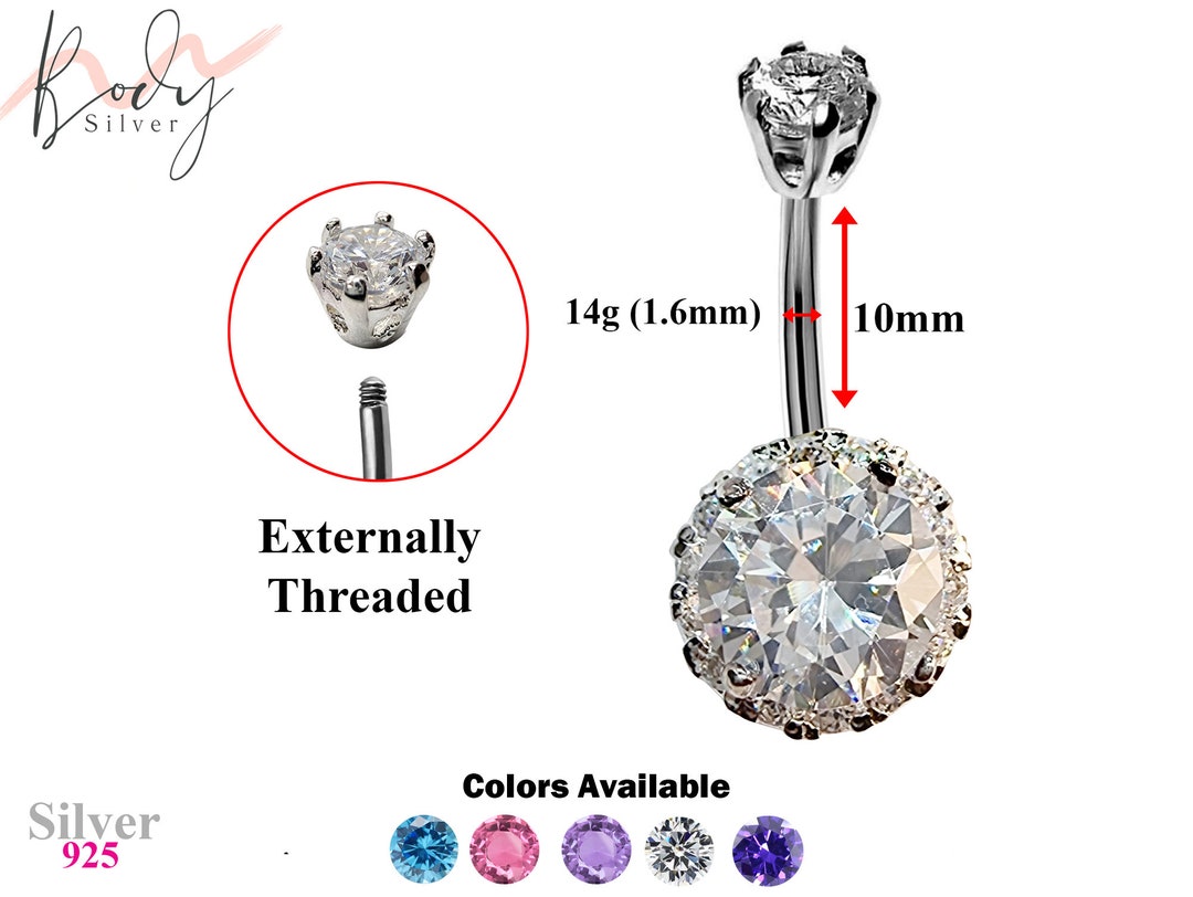 Silver Belly Button Piercing, Belly Bars Round Belly Ring Studded With ...