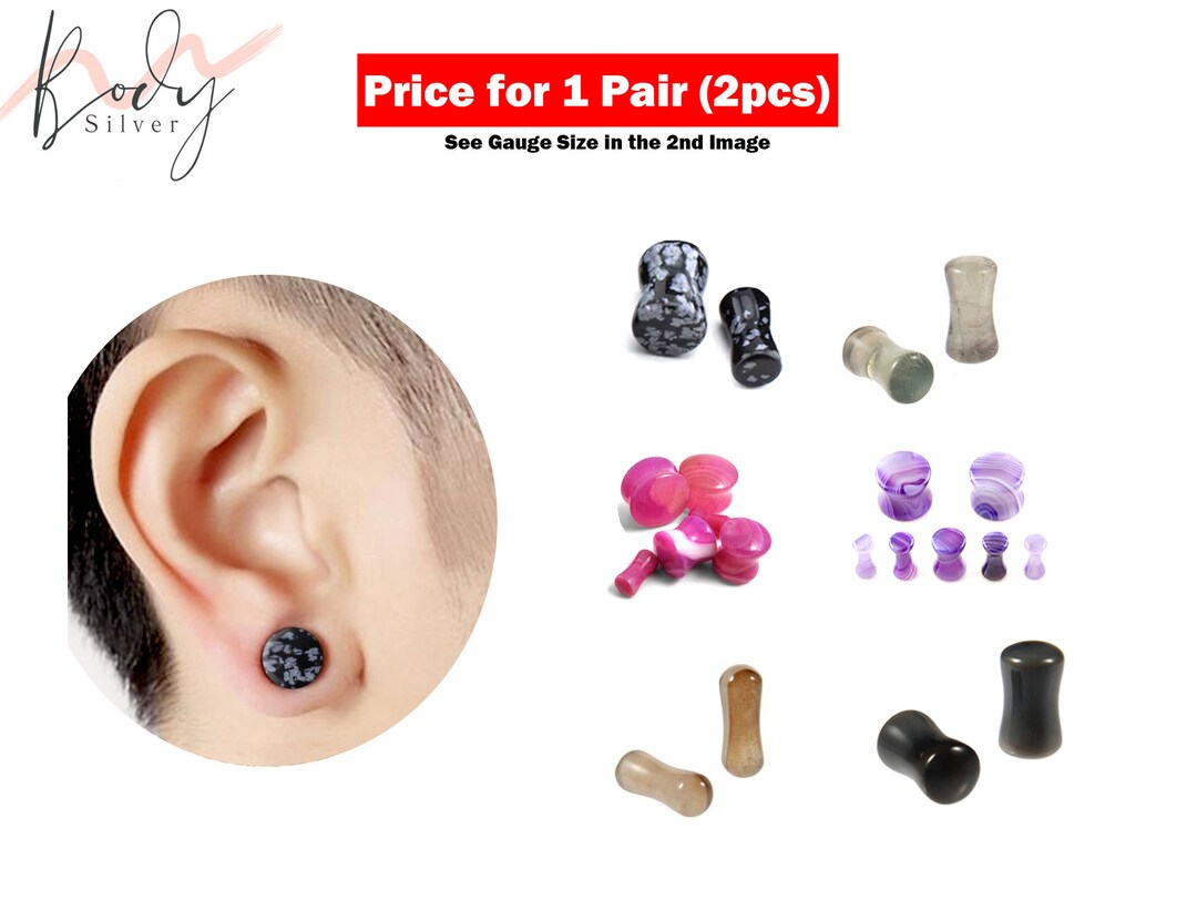 Stone Flesh Plugs, Stone Tunnels 1 Pair 2pcs of Ear Gauge Stretching ...
