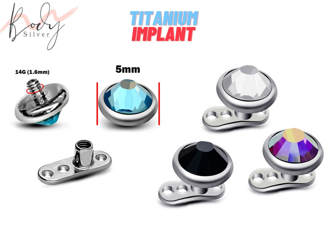 Titanium Dermal Jewelry, Piercing Kit 14g Nape Jewelry With Gem ...