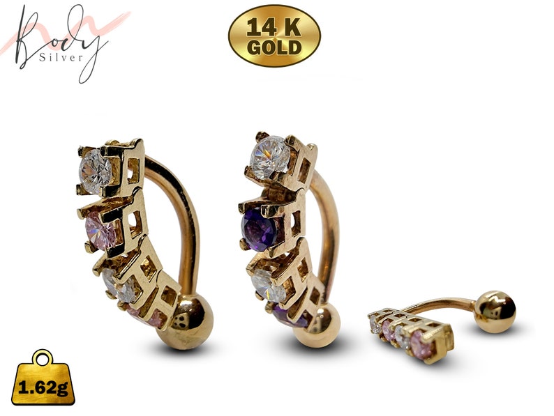 Round Reverse Loop 14K Gold Belly Button Rings Made of 4 - Etsy