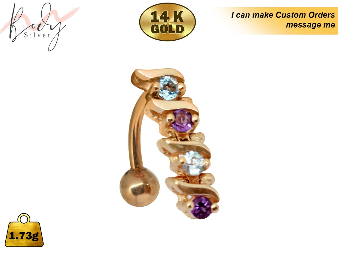 Reverse Bar 14K Gold Belly Button Rings Made of 4 Moving Parts Highest ...