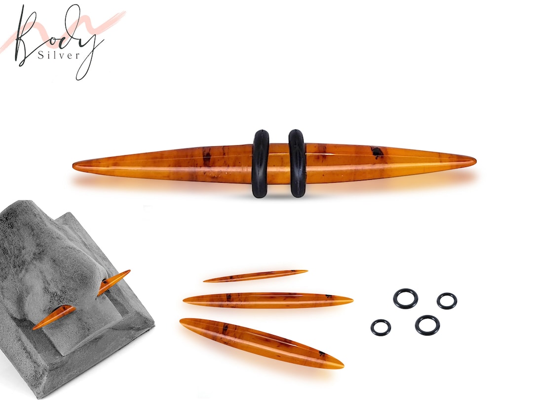 Septum Bar Spike, Septum Tusk UV Amber Stretcher Piercing With Rubber O ...