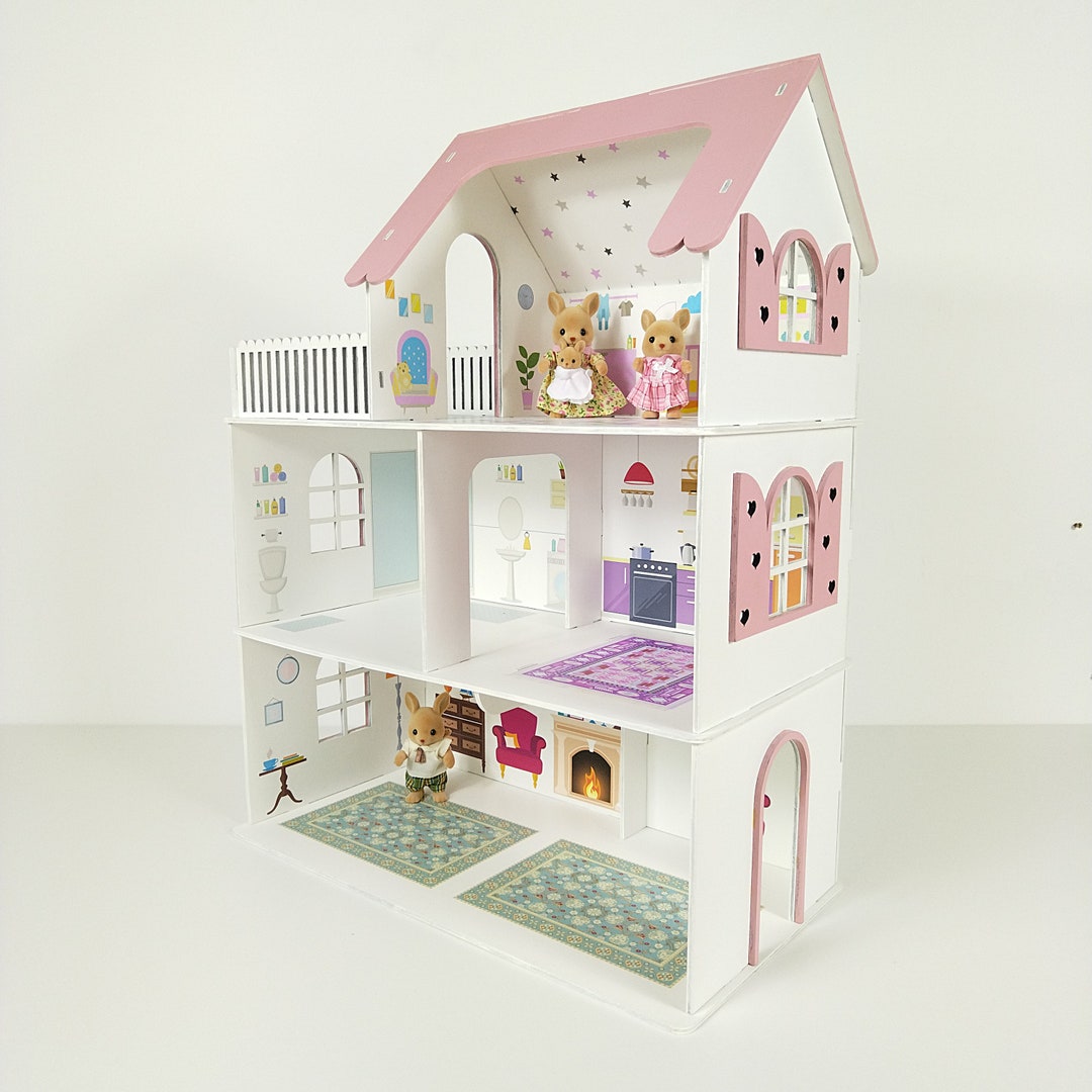 Model House Kit, Doll House Kit, Laser Cut Wooden Kit, Two Storey Doll ...