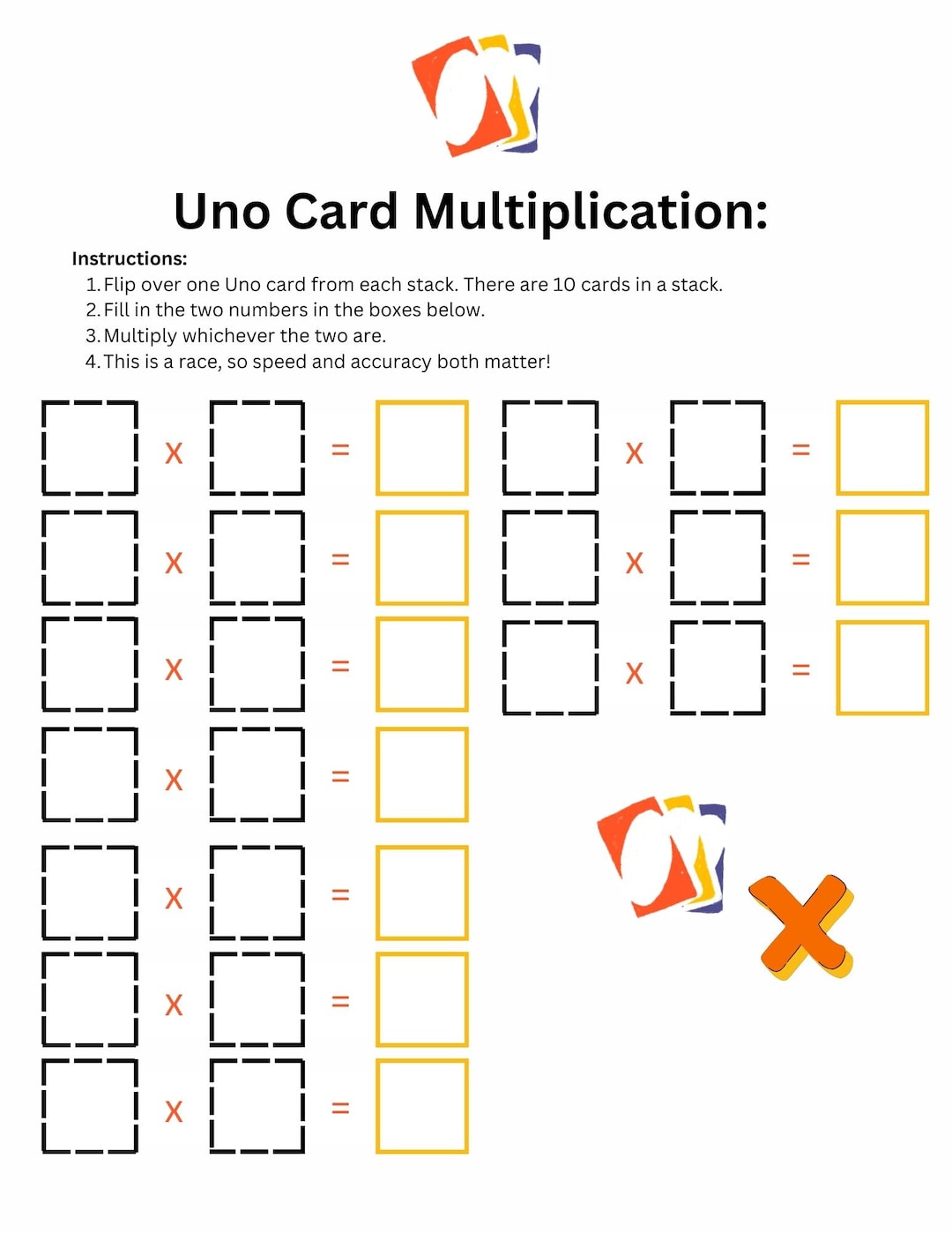 Uno Multiplication and Division Worksheets Activity for Teachers! - Etsy