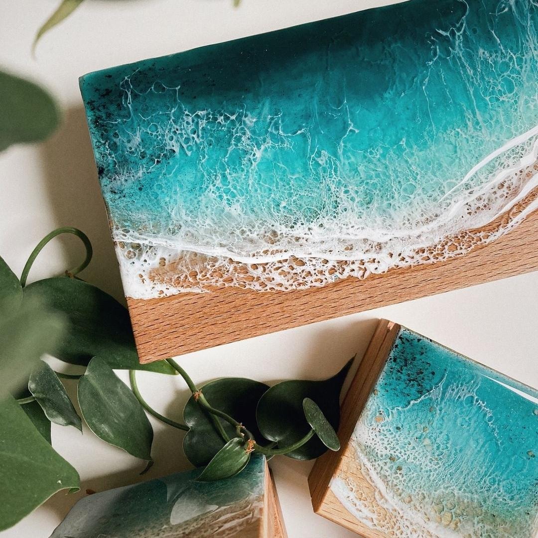 Personalized Ocean Resin Art Jewelry Box: Walnut Wood Travel Keepsake ...