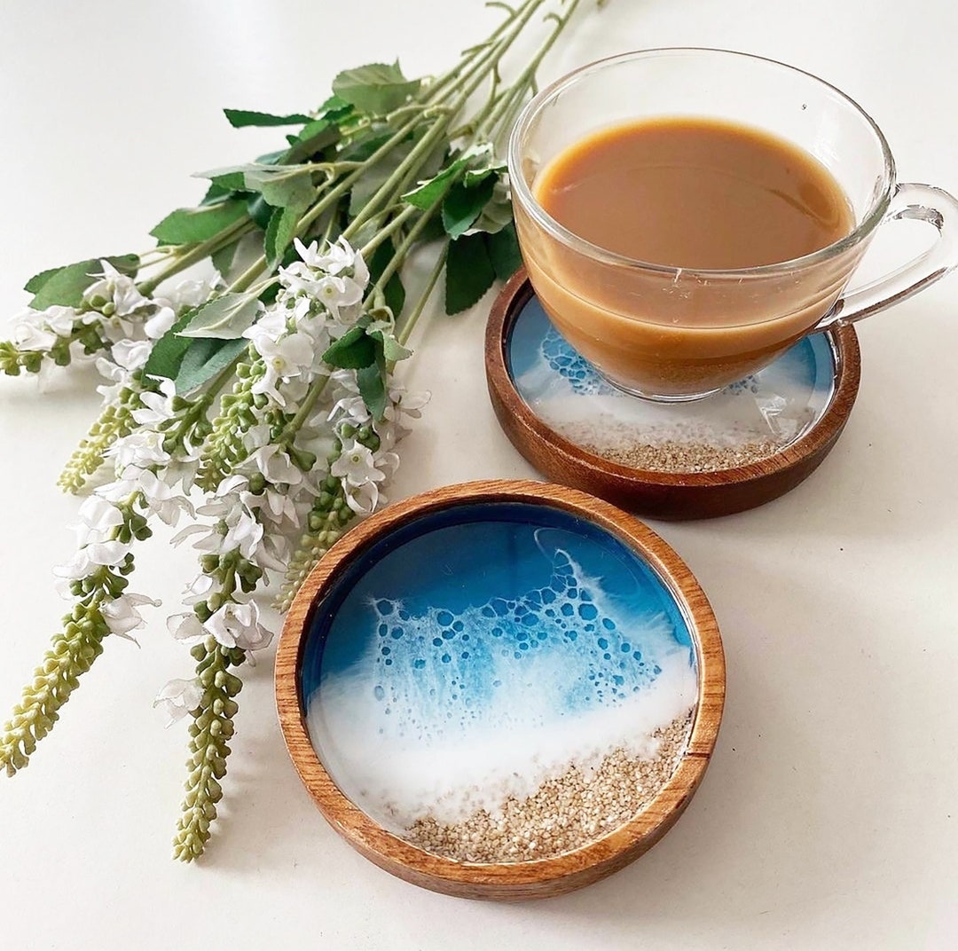 Resin Art Wood Coasters Sets, Resin Art in Bamboo, Cork, Acacia Wood ...