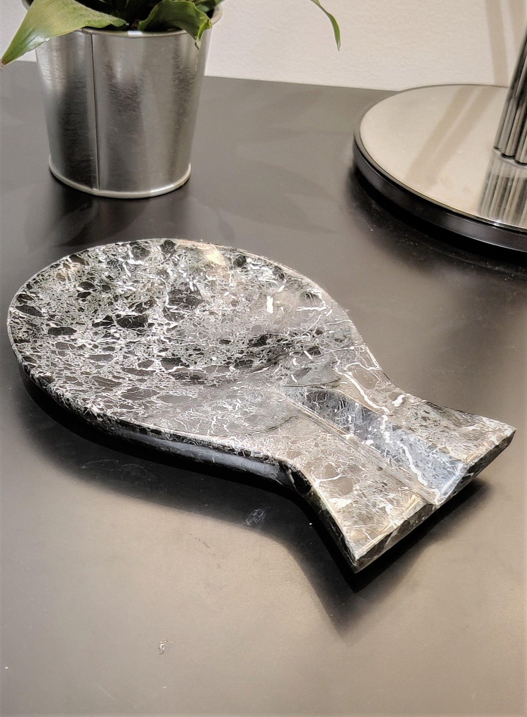 Marble Spoon Rest, Handmade Marble Black Spoon Ladle Utensil Rest ...