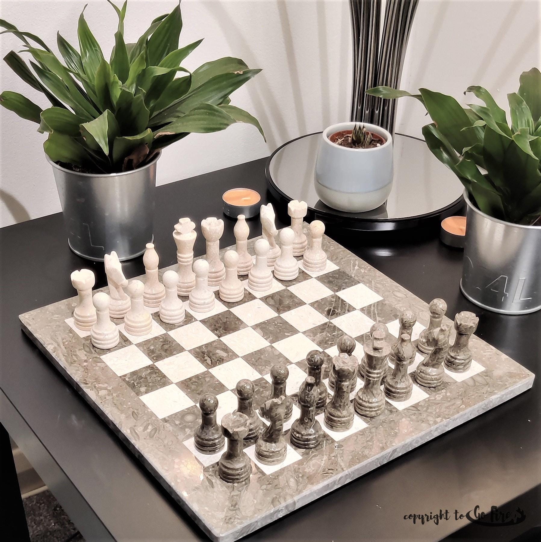 Handmade Marble Chess Set: Natural Grey and Stone Chess Board With ...