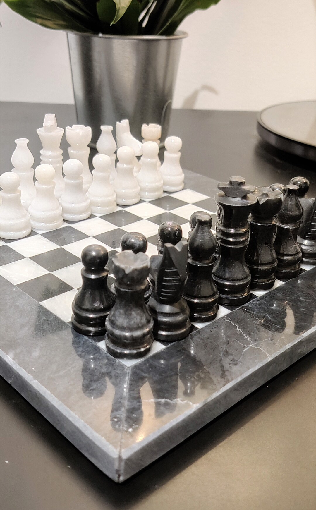 Mini Chess 8x8 Inch, Marble Chess Set With Hand Carved Marble Board and ...