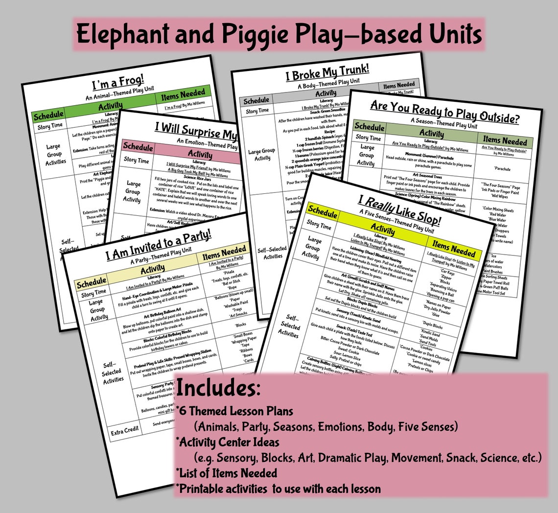 Elephant and Piggie Play-based Learning - Preschool Unit - Activity ...
