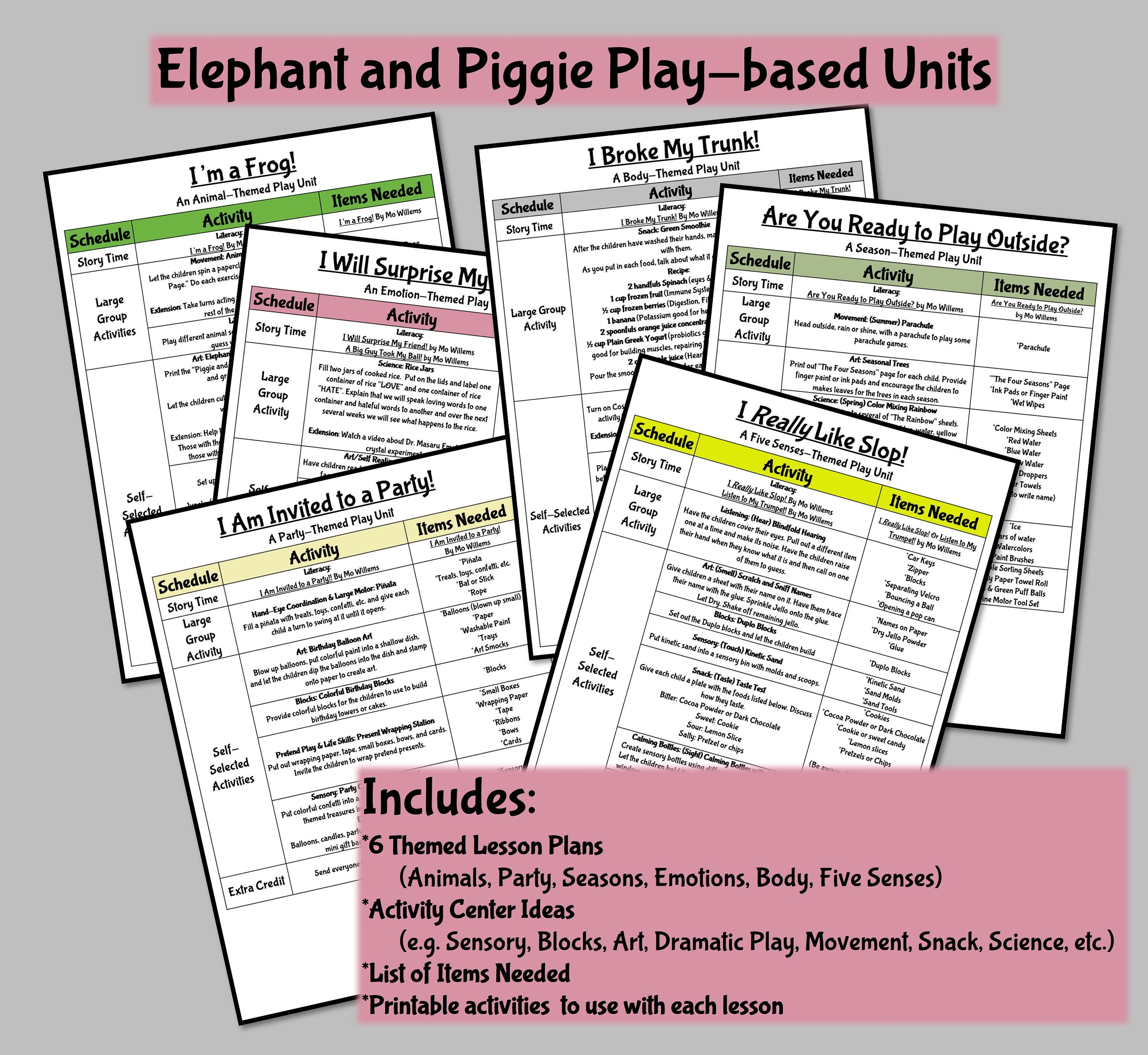Elephant and Piggie Play-based Learning - Preschool Unit - Activity ...