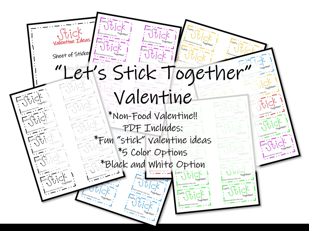 Let's Stick Together Valentine Instant Download, Printable, Non-food ...