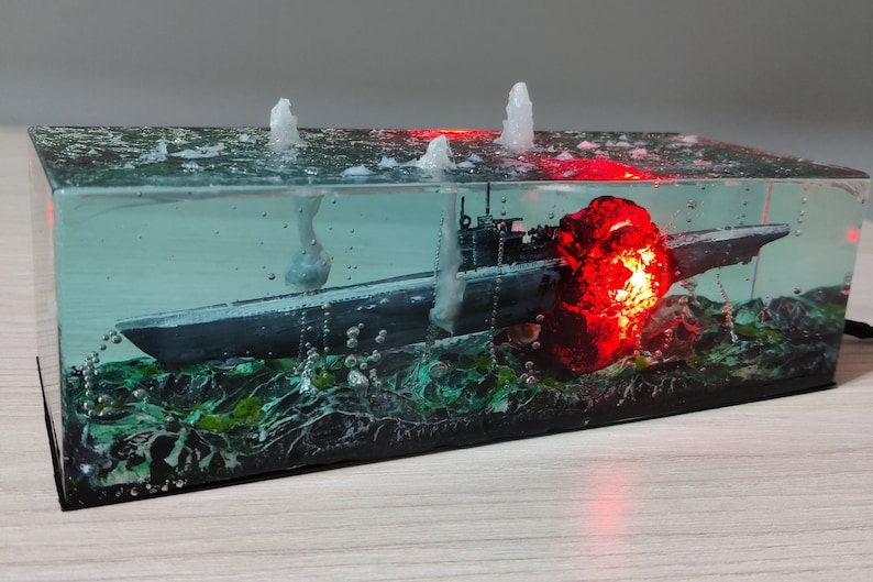 German U-boat Resin Diorama, Underwater Explosion Sculpture, Small Lamp ...
