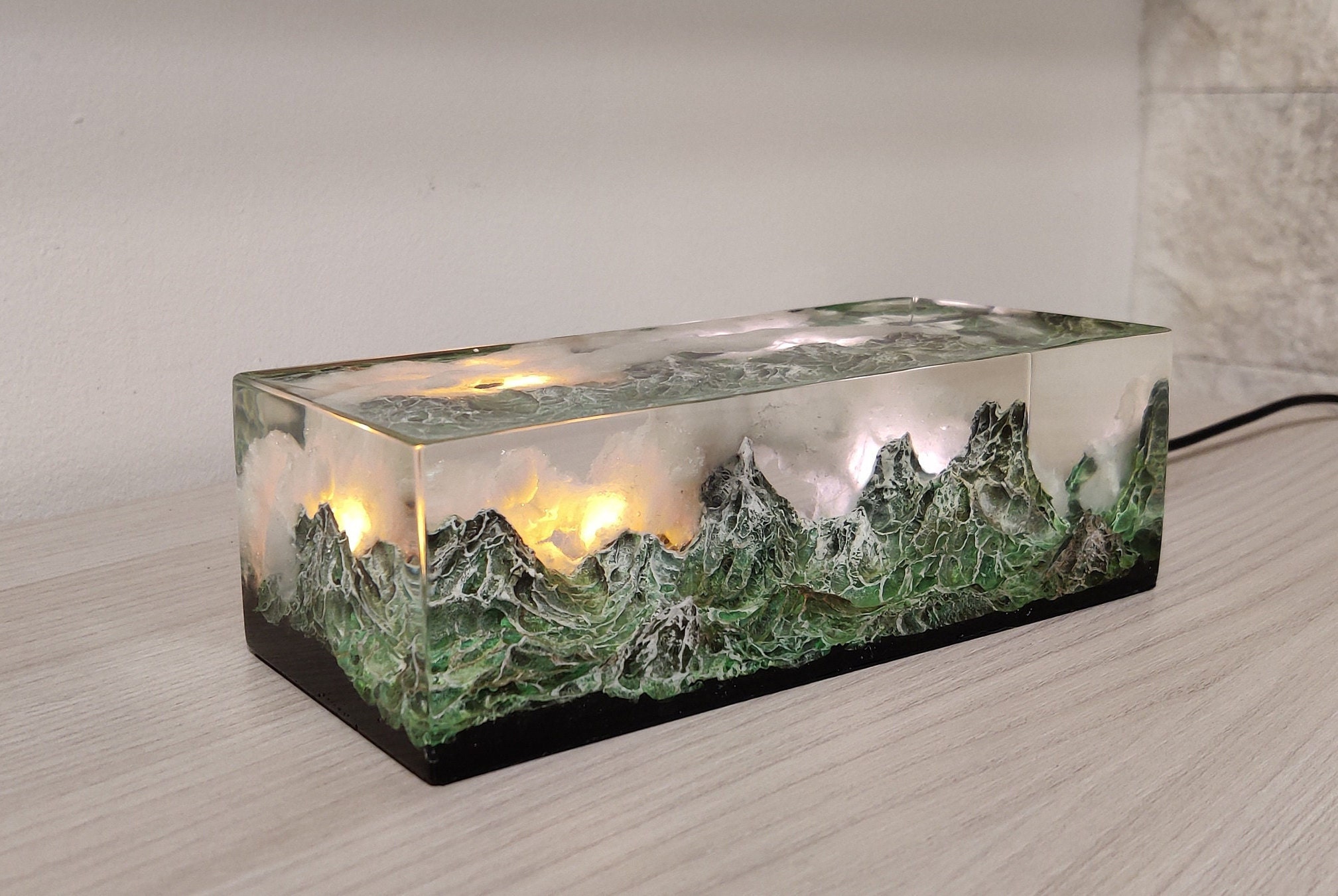 Resin Diorama, Mountains at Sunset, Resin Lamp, Resin Sculpture ...