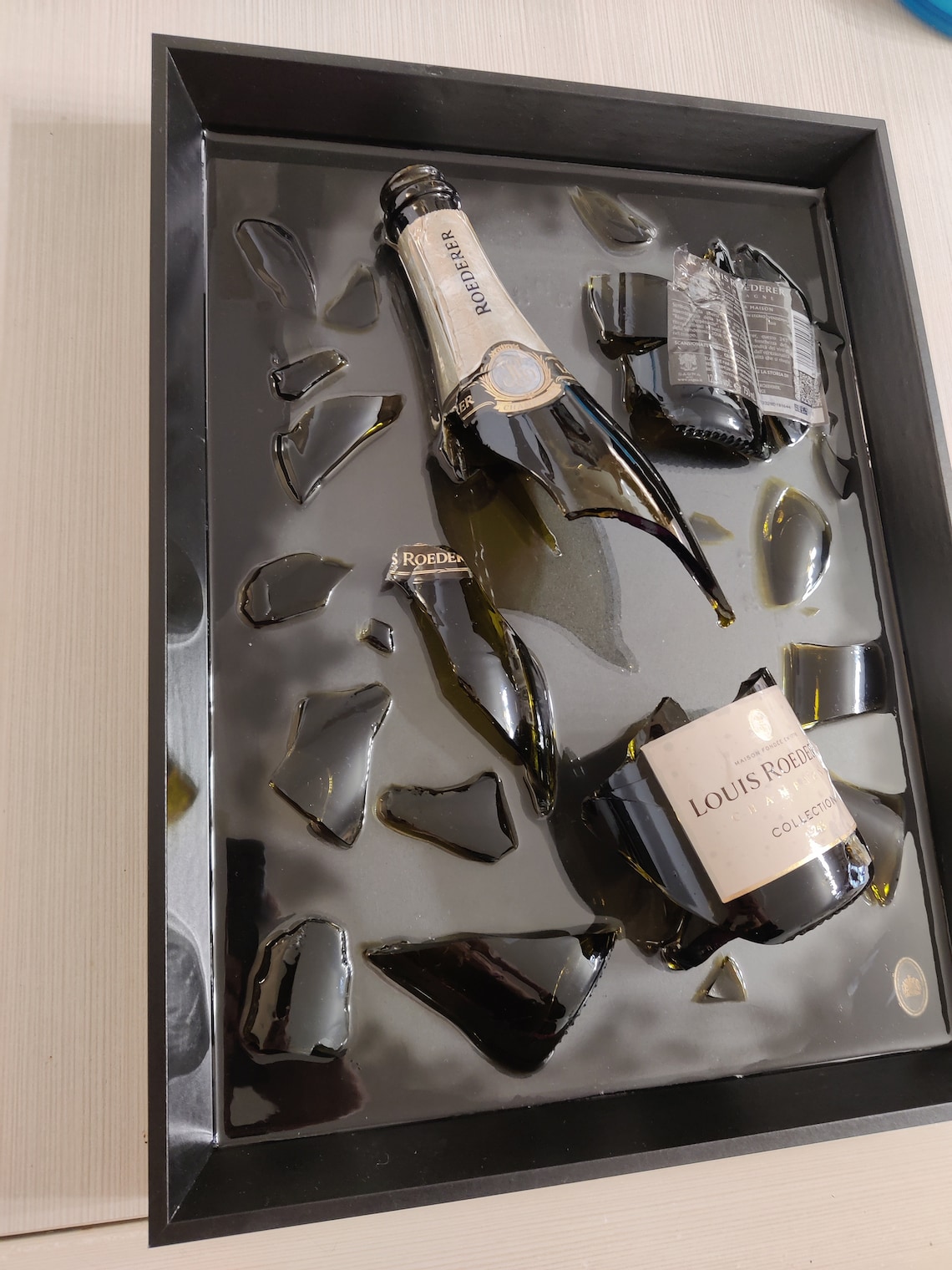 Shattered Champagne, Resin Broken Bottle, Wall Art, Smashed Champagne, Resin Art Canvas ...