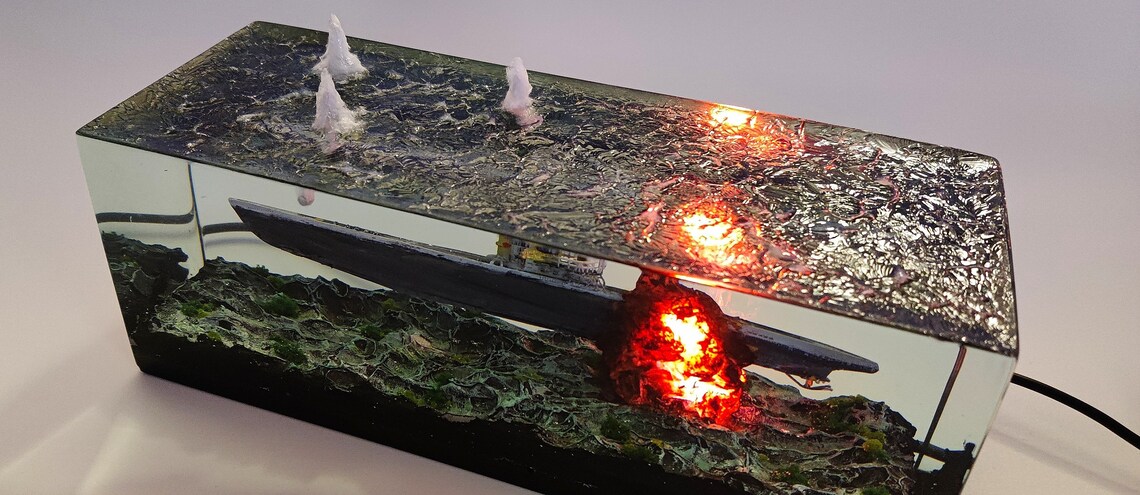 German Submarine Resin Diorama, Underwater Explosion Sculpture ...