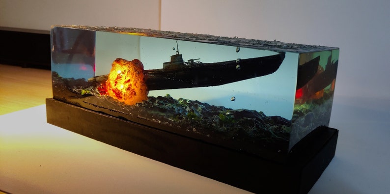 Resin Diorama, Submarine With Underwater Explosion, Resin Sculpture - Etsy