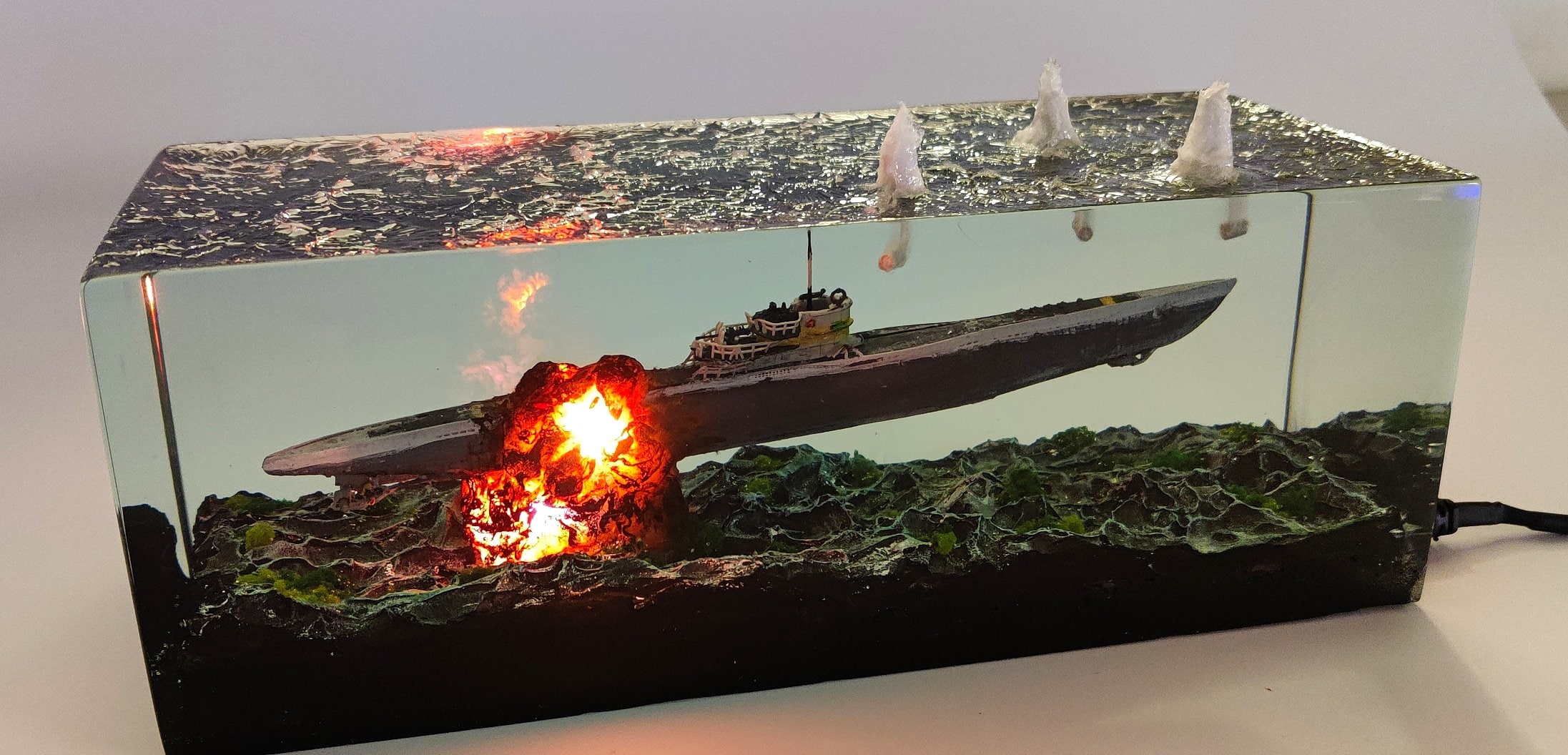German Submarine Resin Diorama, Underwater Explosion Sculpture ...