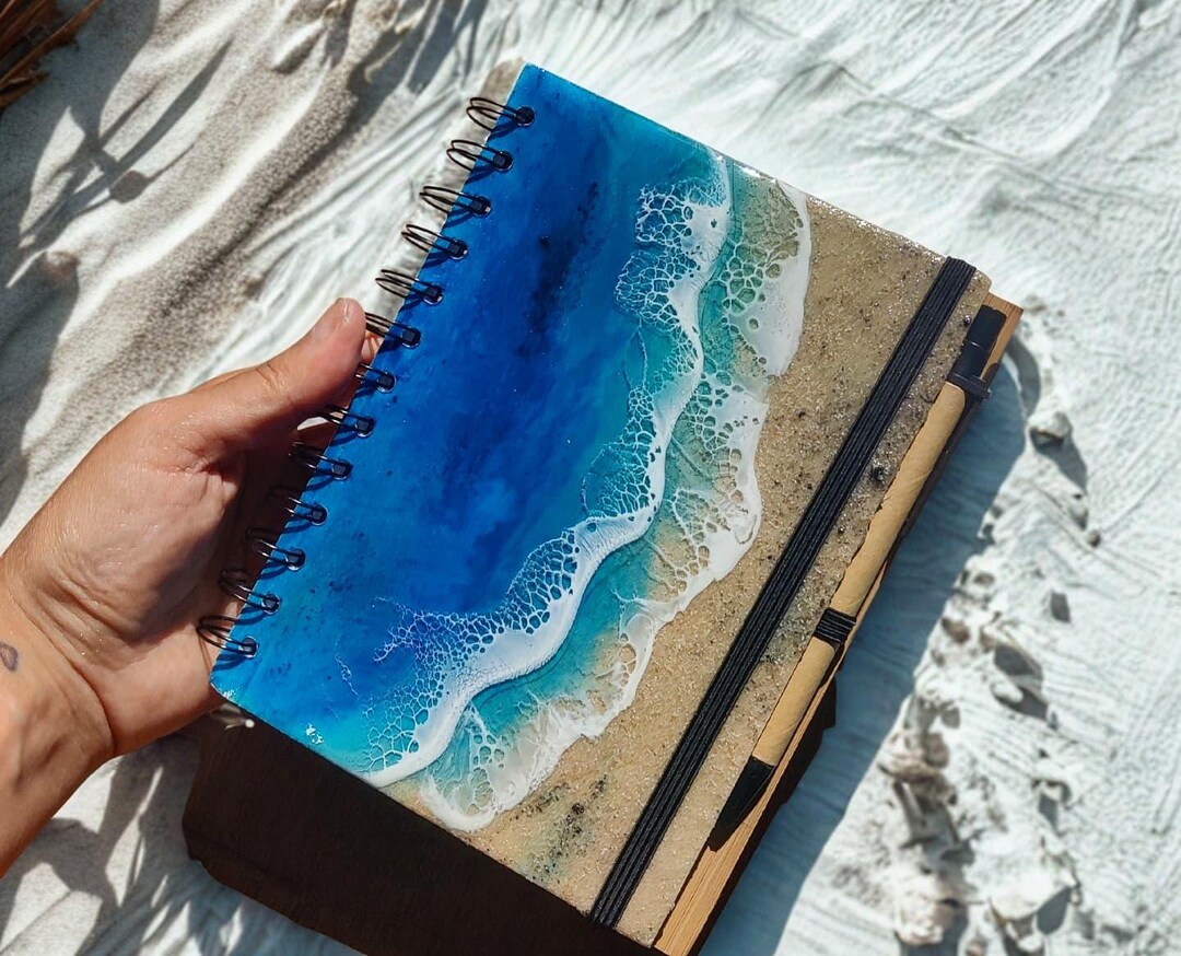Ocean Resin Art Notebook – Handmade Wooden Journal, Coastal Gift - Etsy